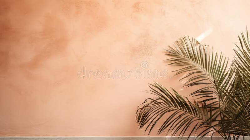 Paradise Found: a Serene Peach Wall with Lush Palm Accents Stock ...