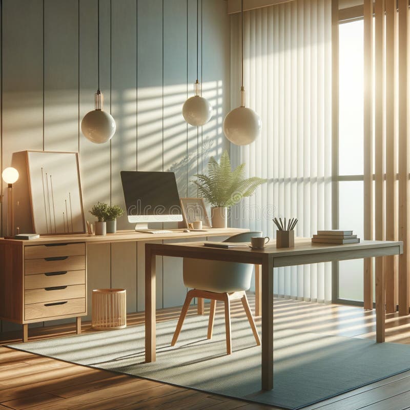 Simplicity at Work: Minimalist Home Office Desk, AI Stock Illustration ...