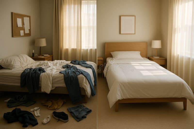 Before and after Transformation of a Bedroom Showcasing a Messy and ...