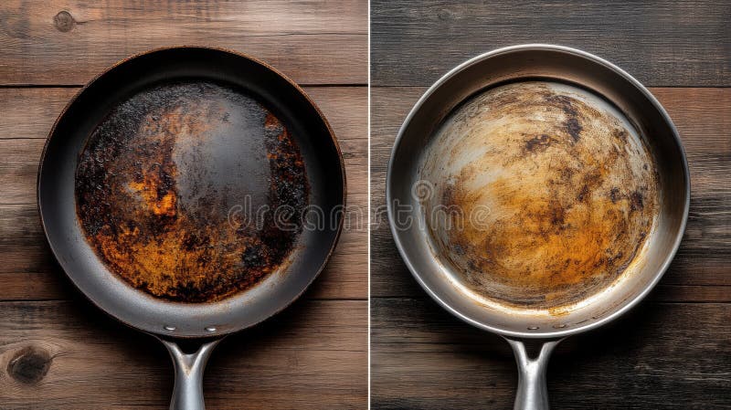 Transformation of a Burnt Frying Pan Revealing a Clean Surface through ...
