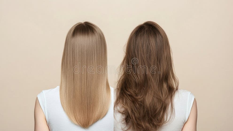 Transformation of Hair Texture Showing Thin Hair on One Side and Thick ...