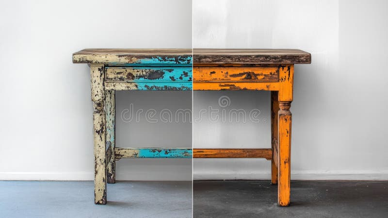 Before and after Transformation of a Vintage Table Showcasing the ...