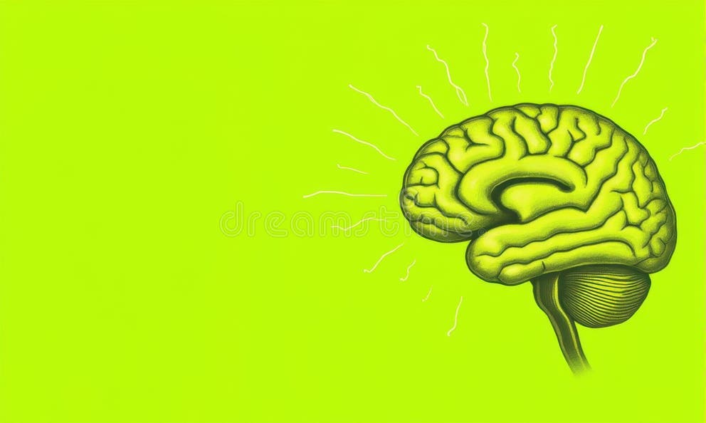 Transformative Neural Pathways Grayscale Brain Diagram with Chartreuse ...