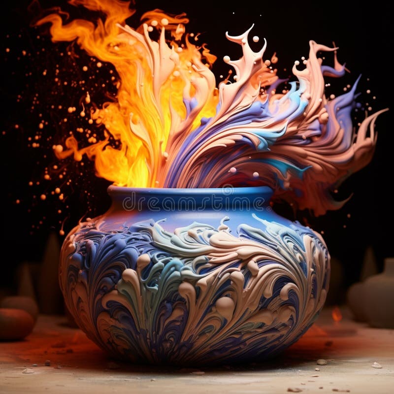 Transformative Pottery Art: Clay Emerging from Roaring Flames Stock ...