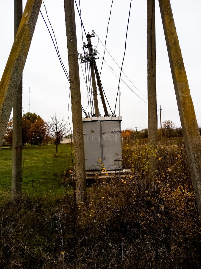 Transformer Booth with Wires and Concrete Pillars Near it Stock Photo ...