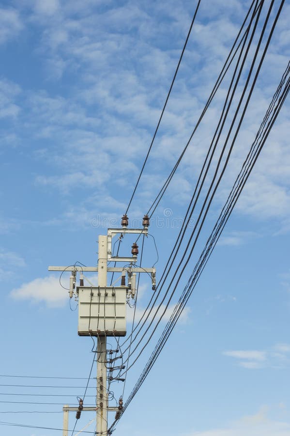Transformer on Electricity Post, High Power Station. High Voltage with ...