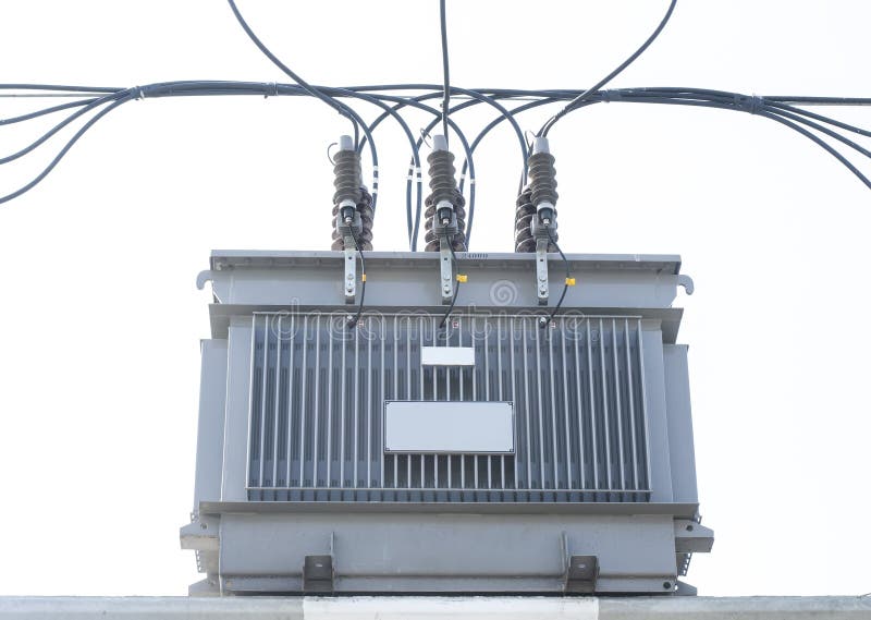 Transformer on Electricity Post, High Power Station. High Voltage ...