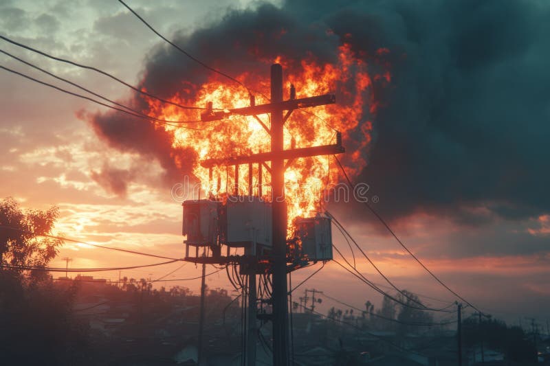 Transformer Exploding and Catching Fire at Sunset, Causing a Power ...