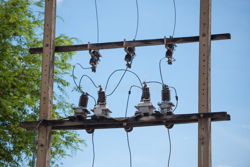 Transformer with Protection Systems on Concrete Pole Stock Photo ...