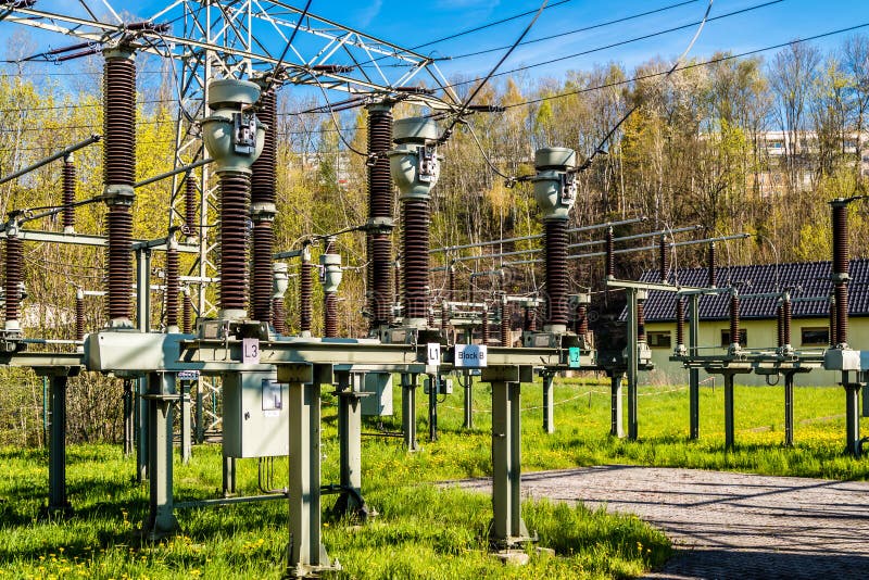 Substation for Electricity Power Supply Green Electricity Stock Photo ...