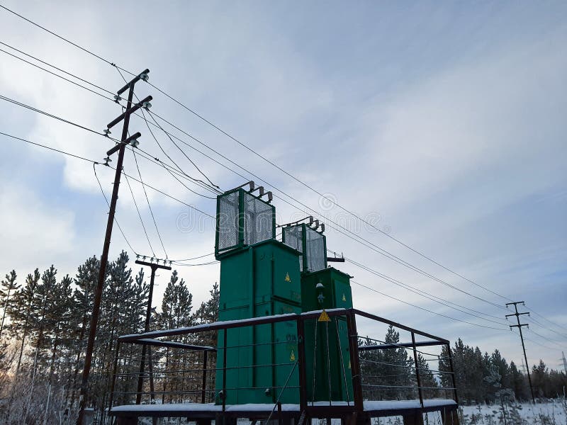 Transformer Substation Incoming and Outgoing Power Lines with Supports ...