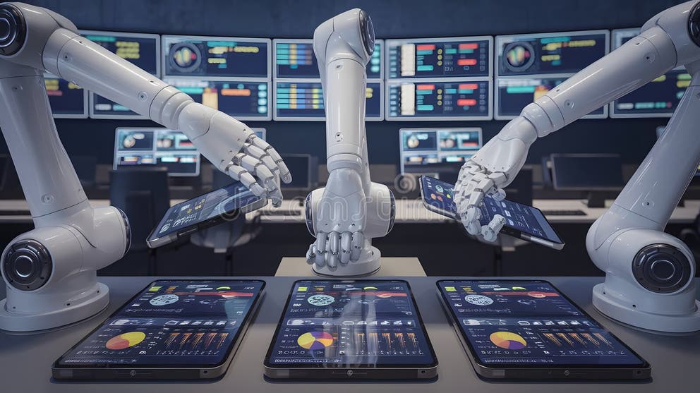 Transforming Big Data with Robotic Arm D-Rendering. Stock Illustration ...