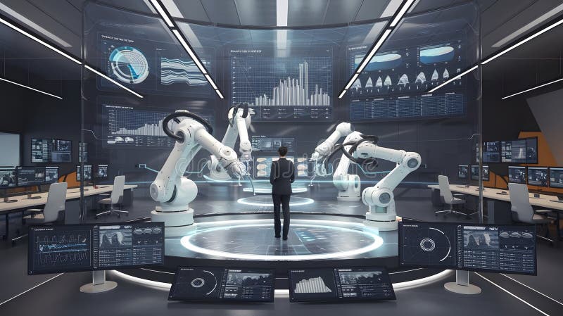 Transforming Big Data with Robotic Arm D-Rendering. Stock Illustration ...