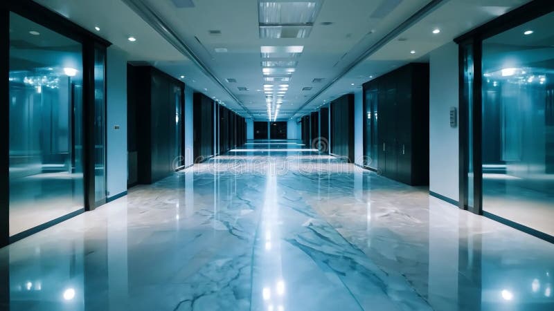 Transforming Light Illuminating an Empty Modern Office Hallway ...
