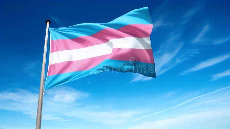 Transgender or Trans Pride Flag on Flagpole Waving in the Wind Against ...