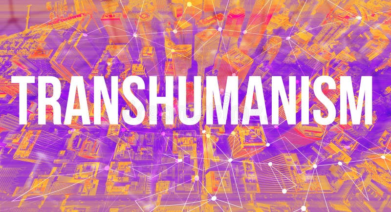 Transhumanism Concept with Neural Network Gradient City Background ...