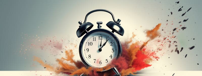 Transience of Time, Retro Alarm Clock Exploding Dissolving Flurry of ...