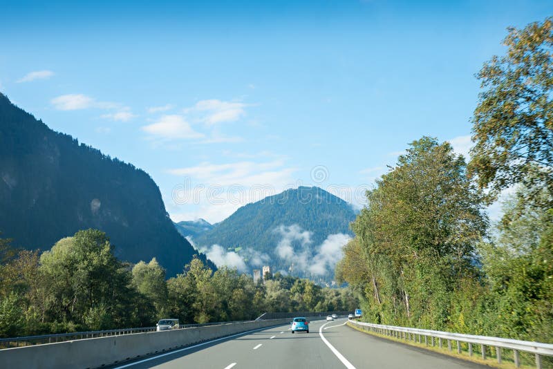 Transit through Austria, Brenner Highway, Inntal Valley Stock Photo ...