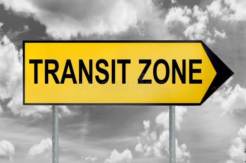 Transit Zone Traffic Sign with Black and White Cloudy Sky Stock ...