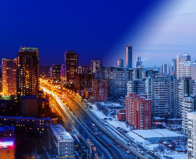 The Transition from Day To Night Metropolis Winter Russia Stock Image ...