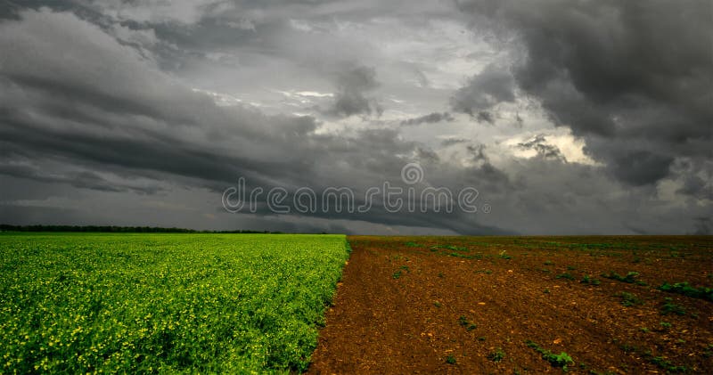 Transition Fields with Dramatic Sky before the Storm Stock Image ...