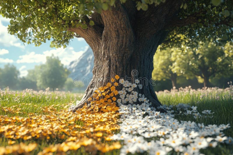 A Transition Scene Depicting the Blend of Spring and Summer Elements in ...