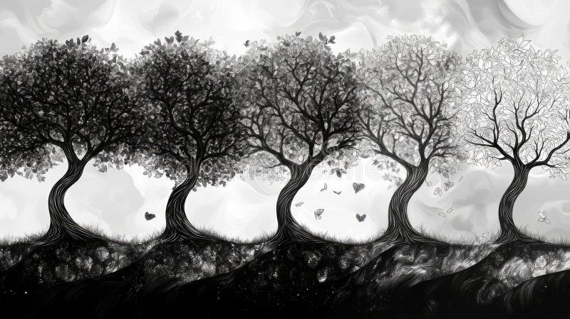 The Transition of Trees through the Four Seasons, Displaying Vibrant ...