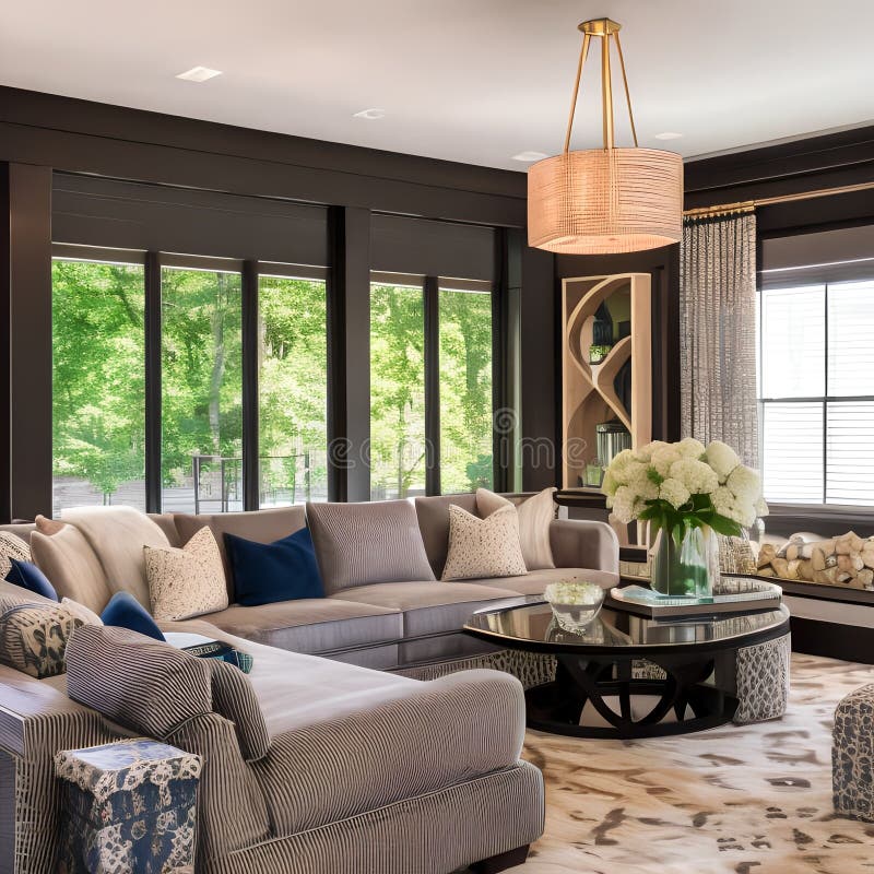 11 a Transitional-style Family Room with a Sectional Sofa, a Mix of ...