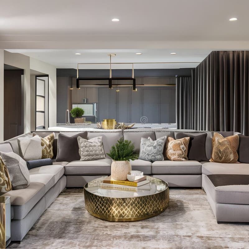 15 a Transitional-style Living Room with a Mix of Neutral and Metallic ...