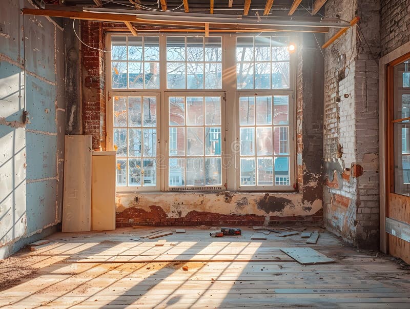 Transitioning Space Remodeling in Progress Bathed in Warm Sunlight ...