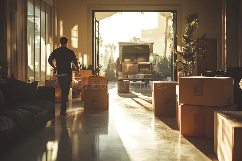 Transitioning Spaces: a Moving Truck and Unpacked Boxes Stock Photo ...