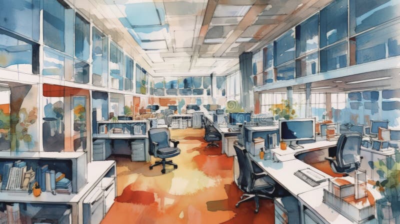 Transitioning To a Paperless Office: Watercolor Concept . Stock ...