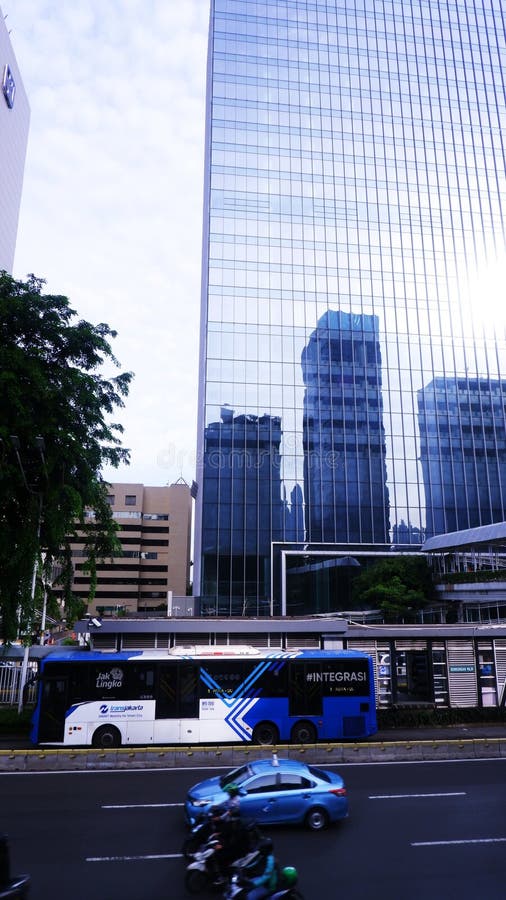 Transjakarta Bus Public Transportation on Jalan Taman Kota Jakarta ...