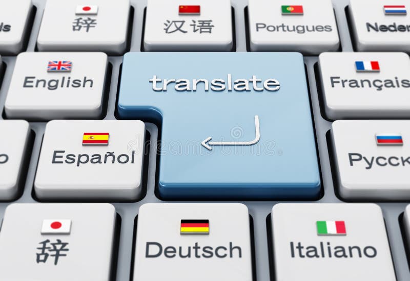 Translate Word on Enter Key in a Keyboard with Country Flags. 3D ...