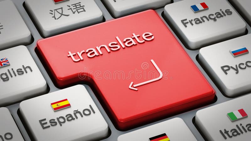 Translate Word on Enter Key in a Keyboard with Country Flags. 3D ...