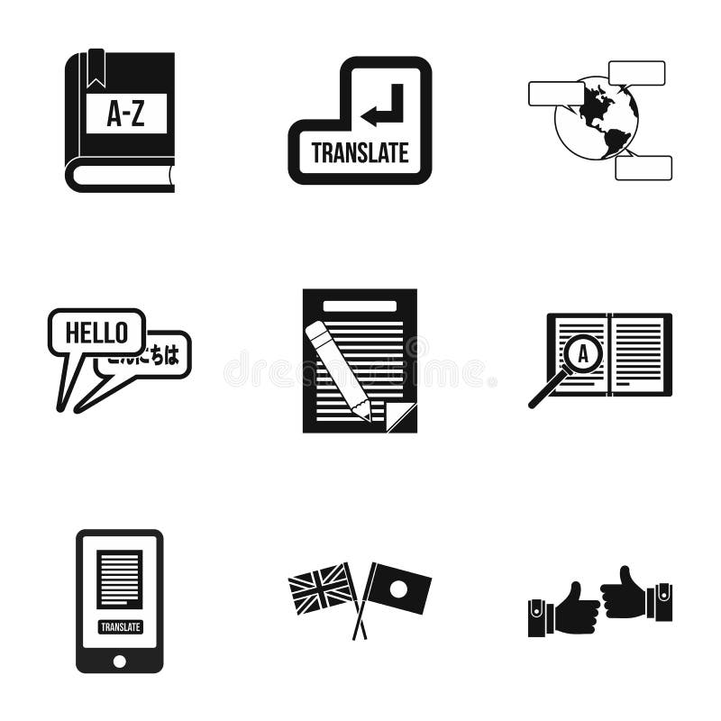 Translation Icons Set, Simple Style Stock Vector - Illustration of book ...