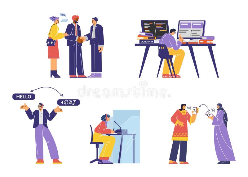 Translation Service Vector Set, Translator Interpreting Conversation ...