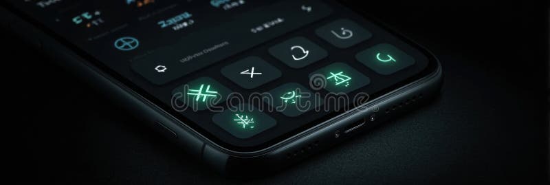 Translator App Illuminates in Dark Setting with Glowing Symbols Above ...