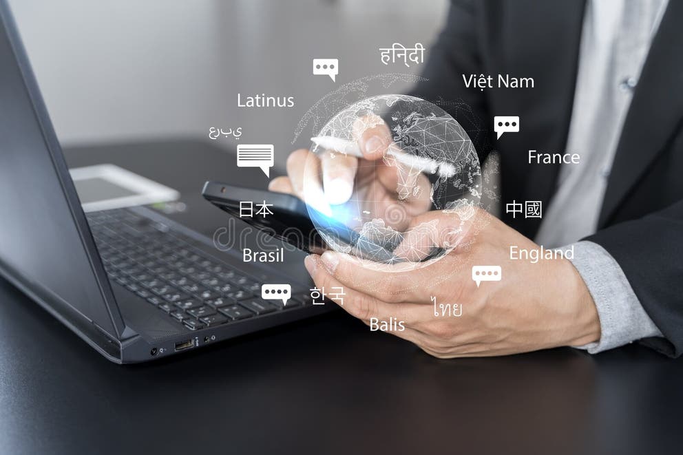 Translator App, Language Course and E-learning Concept. Person Use ...