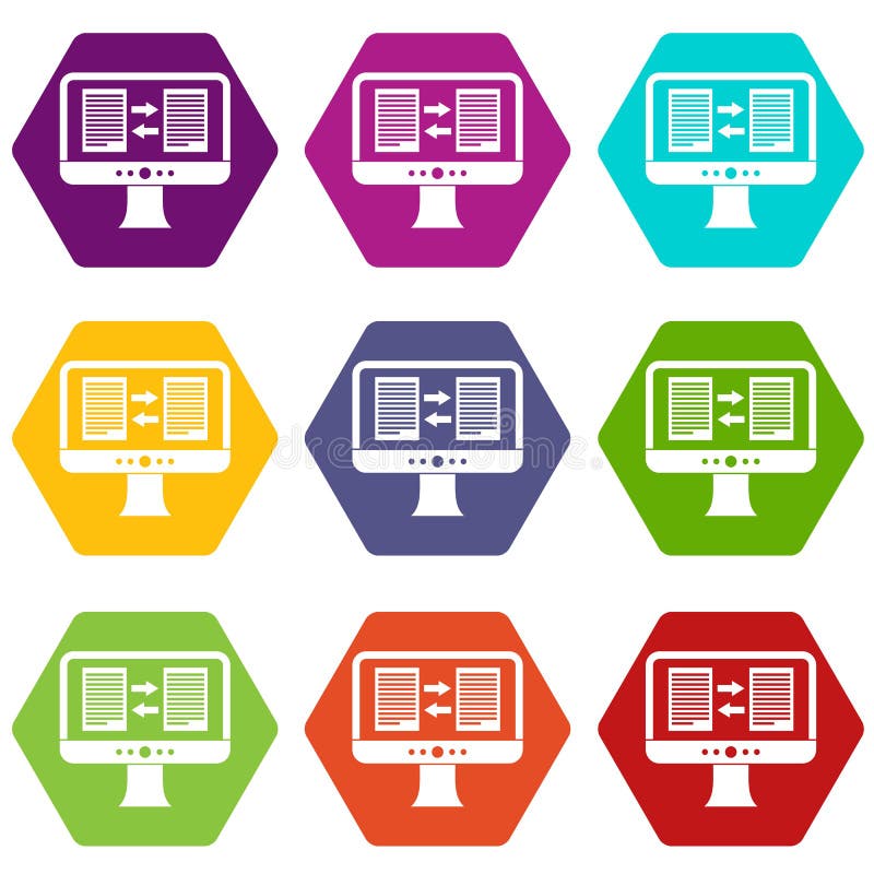 Translator App on the Screen of Computer Icon Set Color Hexahedron ...