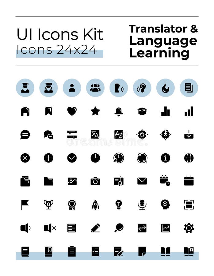 Translator Black Glyph Ui Icons Set Stock Vector - Illustration of ...