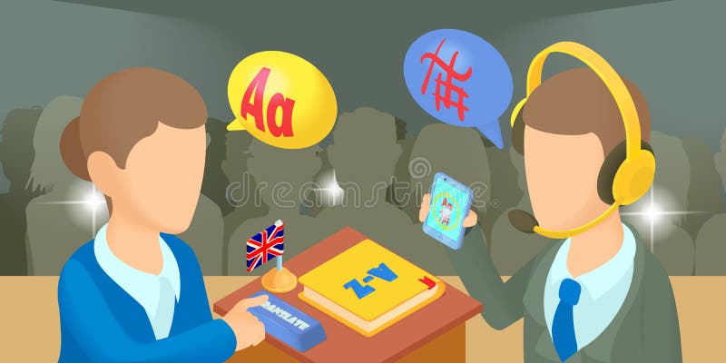 Translator Horizontal Banner, Cartoon Style Stock Vector - Illustration ...