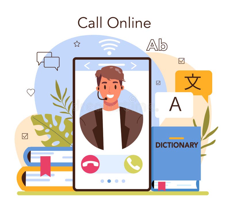 Linguist Typographic Header. Person Translating Document, Books and ...