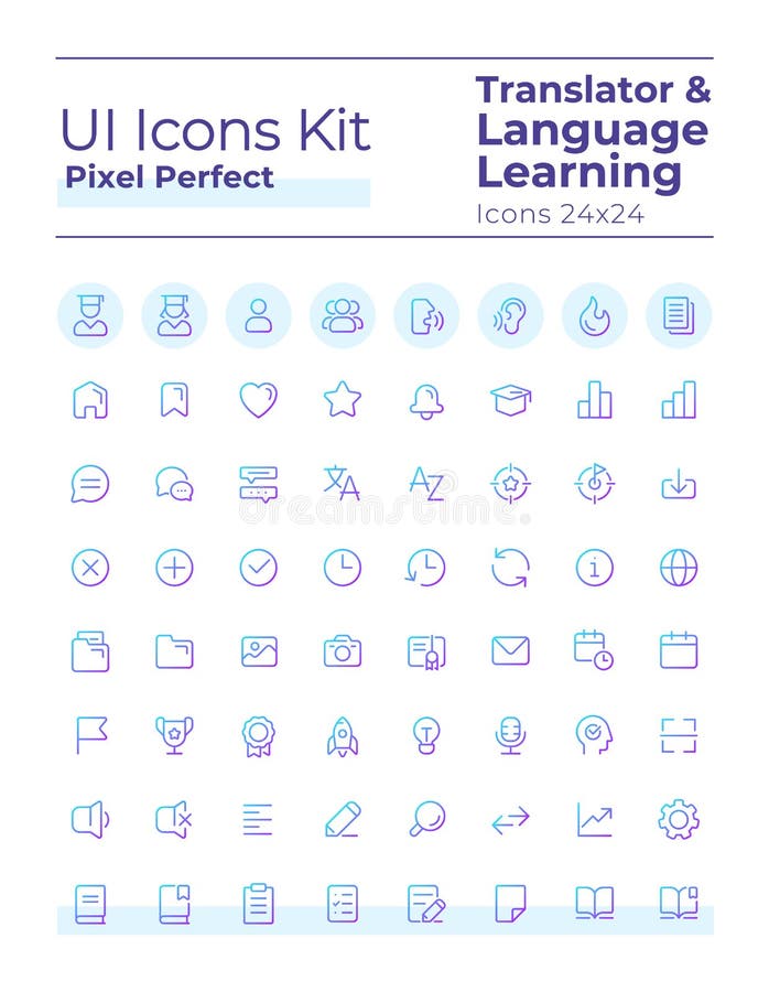 Translator Pixel Perfect Gradient Linear Ui Icons Set Stock Vector ...