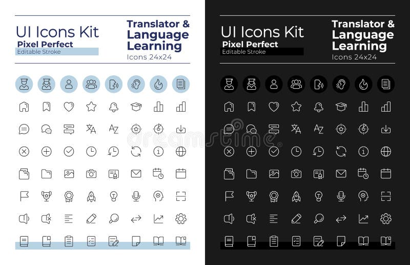 Translator Pixel Perfect Linear Ui Icons Set for Dark, Light Mode Stock ...