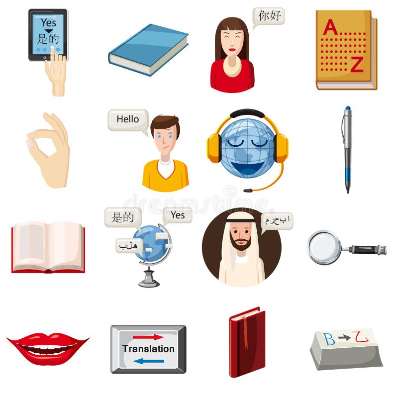 Translator Profession Icons Set, Cartoon Style Stock Vector ...