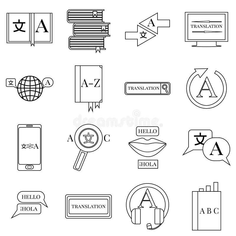Translator Profession Icons Set, Outline Style Stock Vector ...