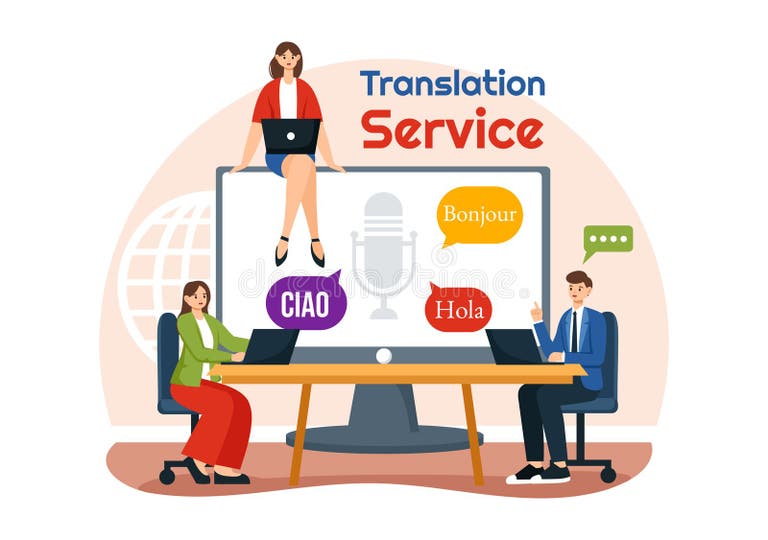 Translator Service Vector Illustration with Language Translation for ...
