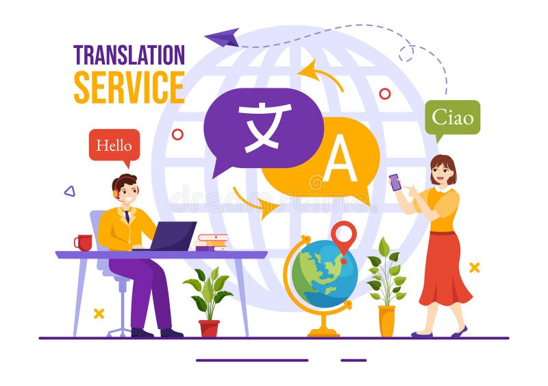 Translator Service Vector Illustration with Language Translation ...