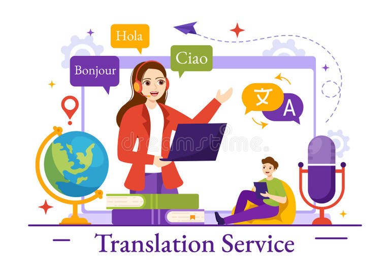 Translator Service Vector Illustration with Language Translation ...